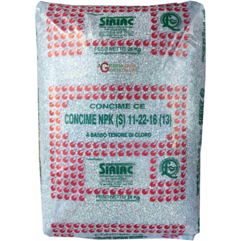 CONCIME MINERALE NPK 11.22.16 A BASSO TENORE DI